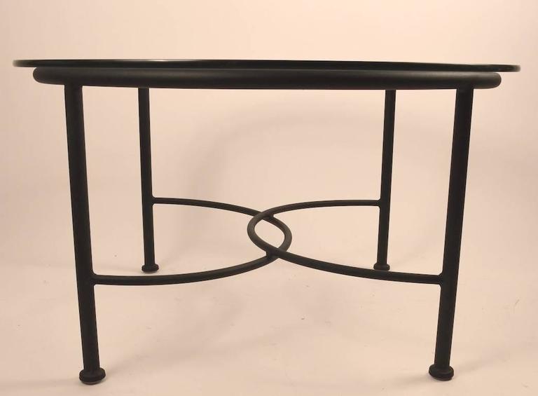 Pair of Round Glass Top Brown Jordan Tables at 1stDibs