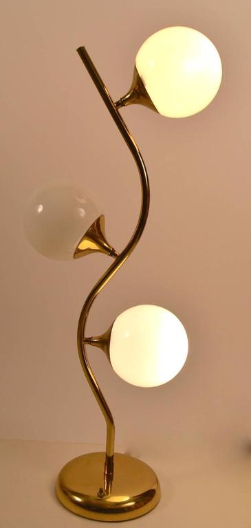 Three-Light Brass Ball Shade Table Lamp at 1stDibs