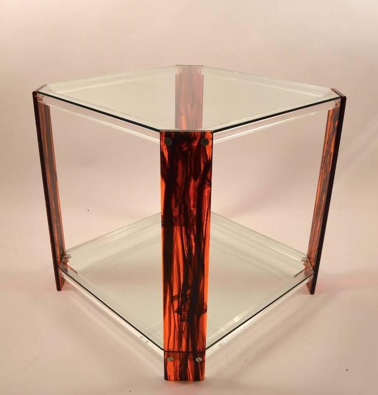 Faux Tortoise Shell, Lucite and Glass Table at 1stDibs