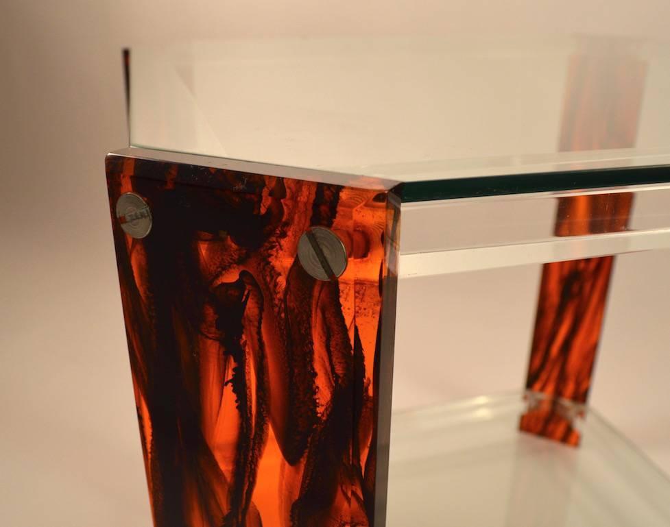 Faux Tortoise Shell, Lucite and Glass Table For Sale at 1stdibs