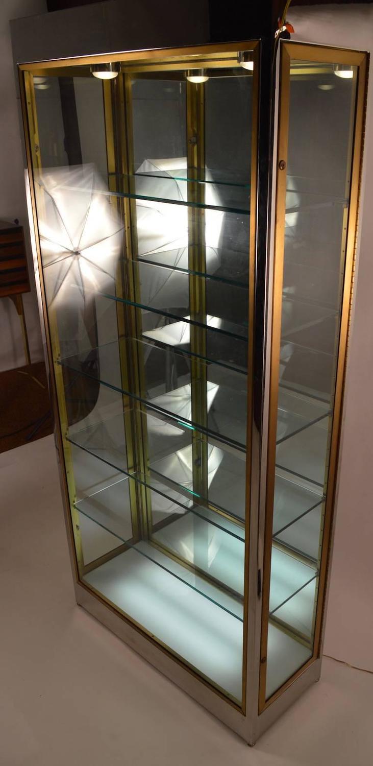 Elegant Chrome and Brass Vitrine Display Cabinet at 1stdibs