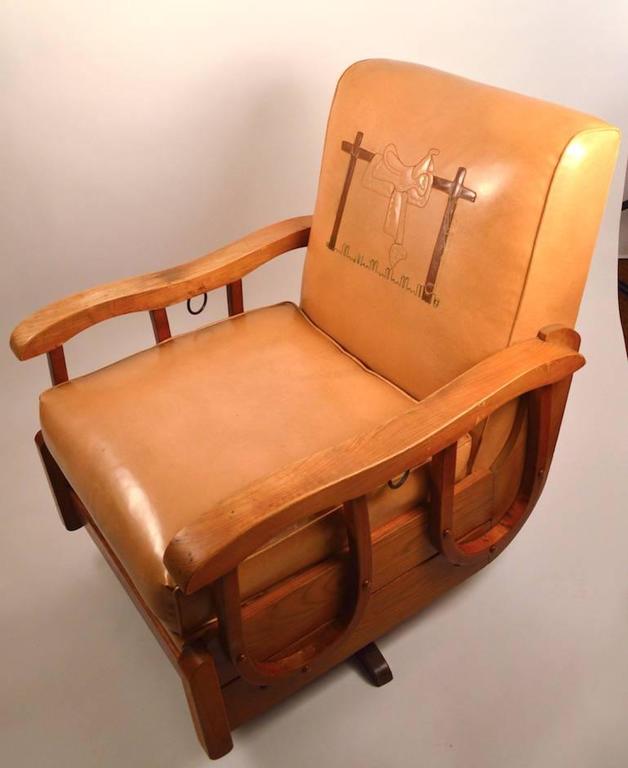 Cowboy Oak Swivel Tilt Rocking Lounge Chair at 1stDibs