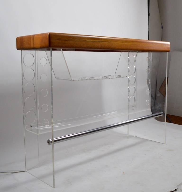 Lucite and Wood Bar with Stools at 1stDibs