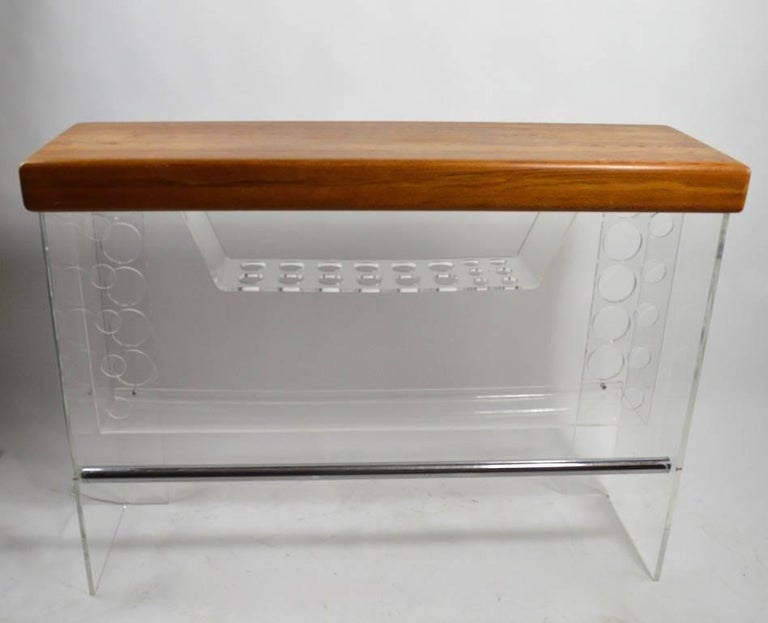 Lucite and Wood Bar with Stools at 1stDibs