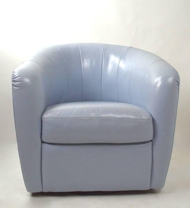 Pair of Powder Blue Leather Swivel Chairs at 1stdibs