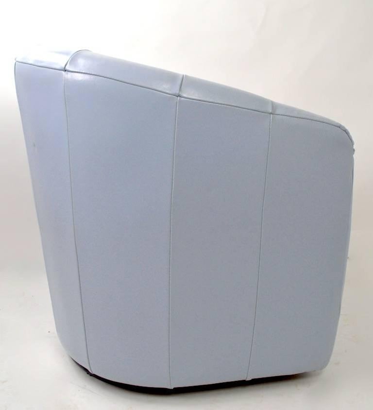 Pair of Powder Blue Leather Swivel Chairs at 1stdibs