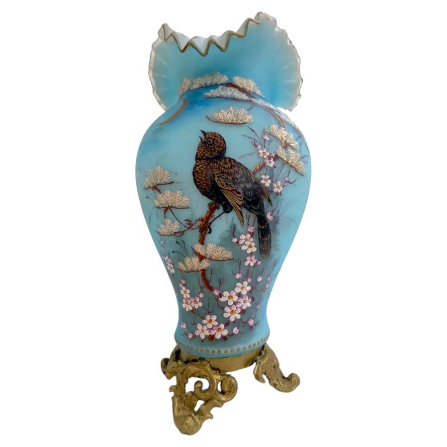 Antique French Pair of Turquoise Opaline Vases For Sale at 1stDibs