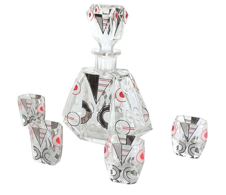 Art Deco Karl Palda Crystal Glass Decanter Set Modernist Bohemian ...