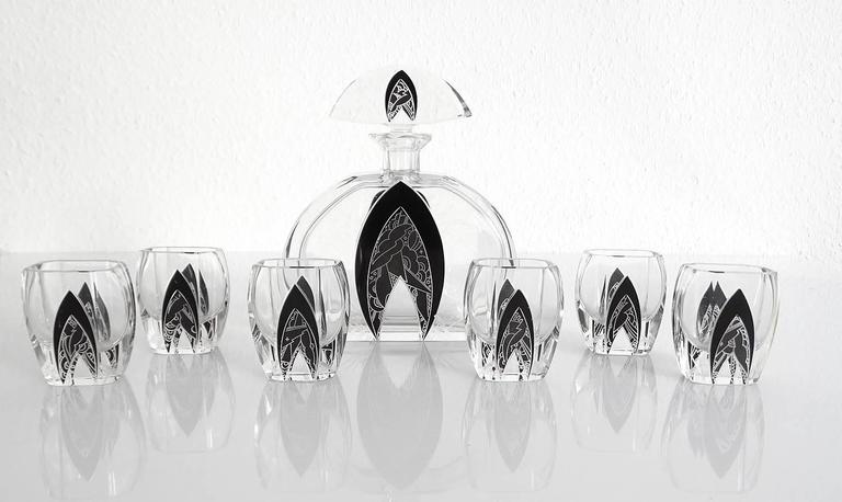 Art Deco Modernist Karl Palda Bohemian Crystal Glass Decanter Set ...