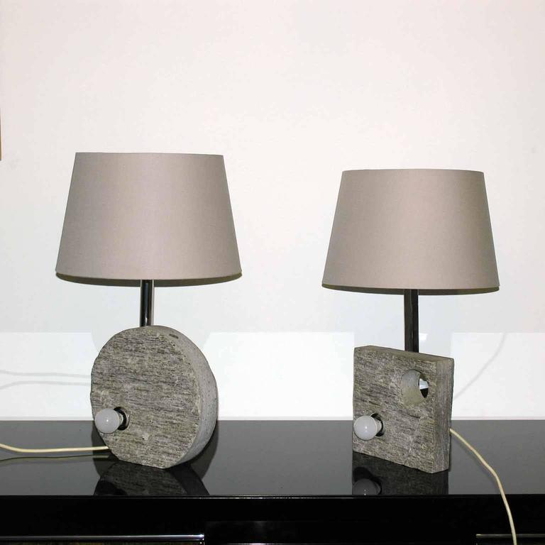 Carved Stone Italian Table Lamps in the Style of Mangiarotti at 1stDibs