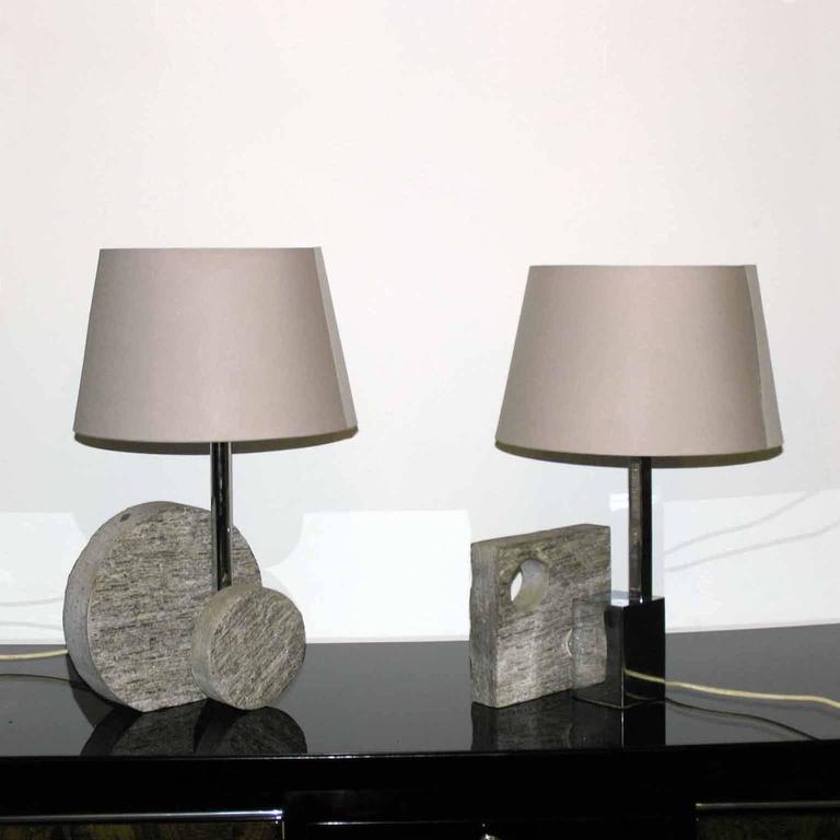 Carved Stone Italian Table Lamps in the Style of Mangiarotti at 1stDibs