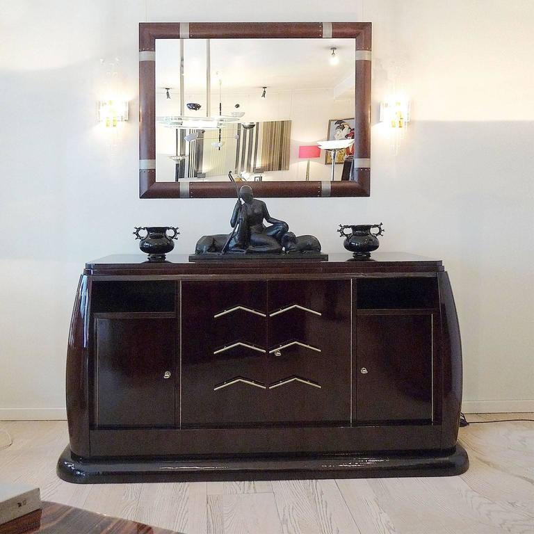 Modernist Mirror with Wood Frame and Silvered Inlaid Patterns For Sale ...