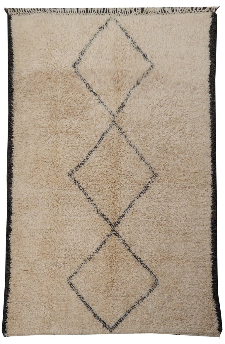 Contemporary North African Moroccan Berber Rug Ivory and Dark Brown at ...