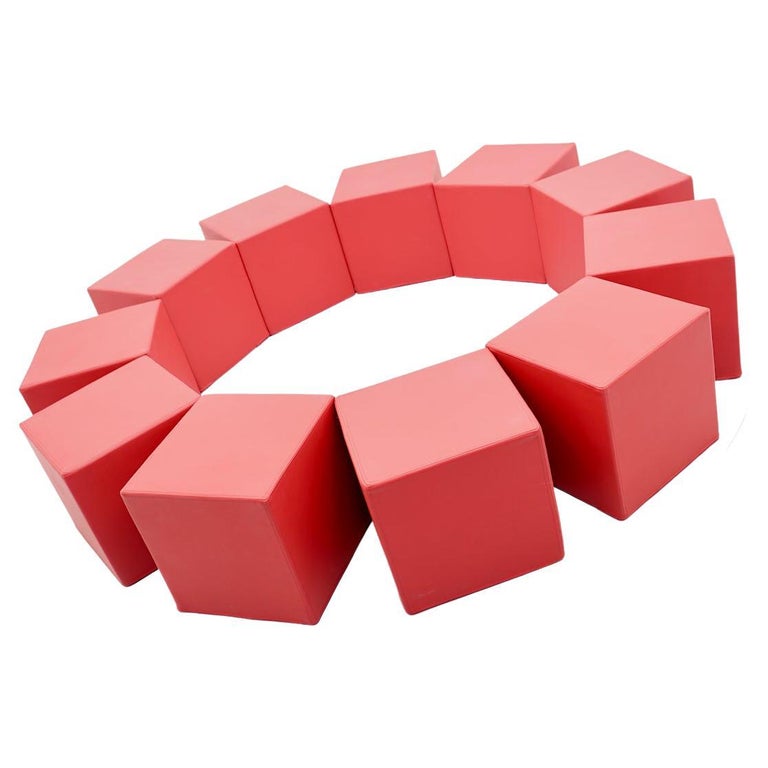 Vintage Cube Stools in Red Leatherette - 14 Available For Sale at ...