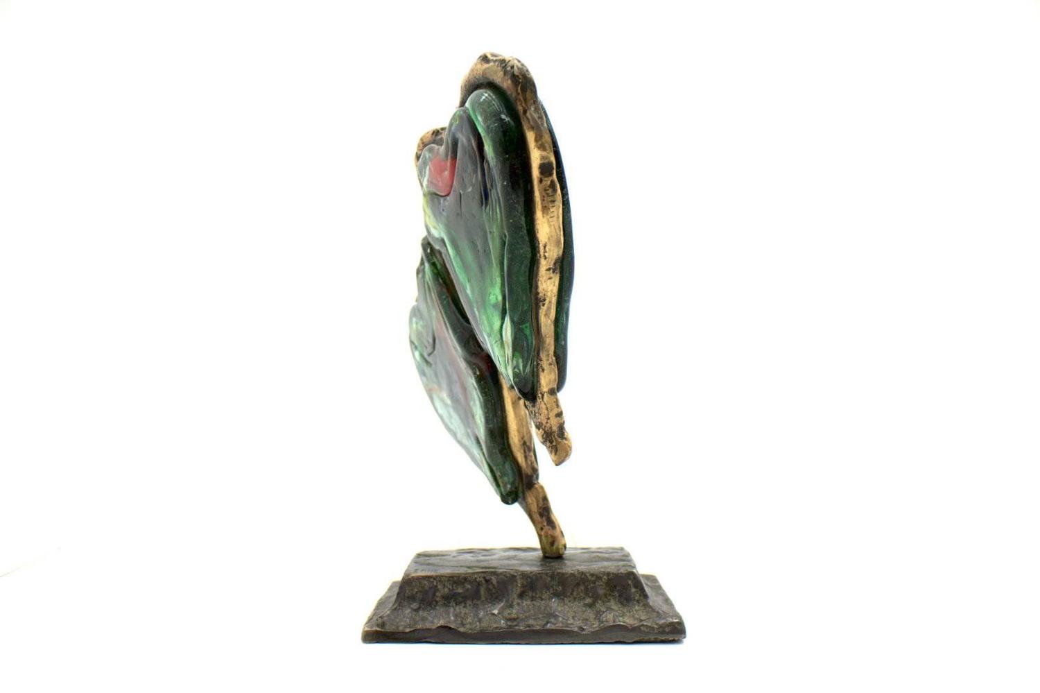 Yves Lohe Glass Sculpture Two Hearts, Glass and Bronze at 1stdibs