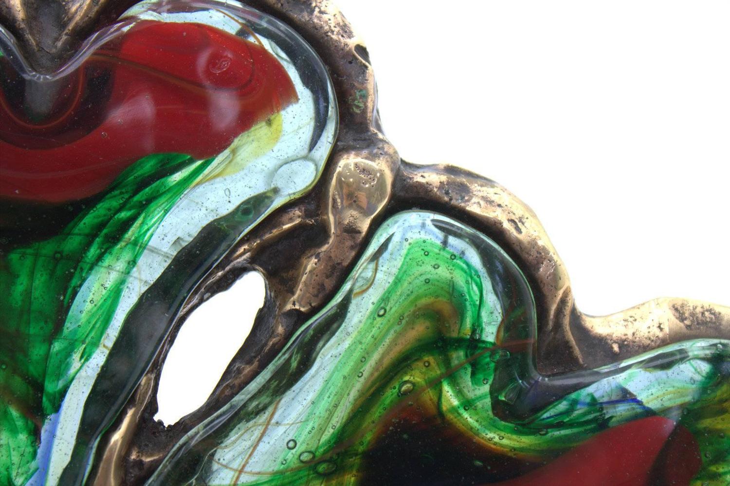 Yves Lohe Glass Sculpture Two Hearts, Glass and Bronze at 1stdibs