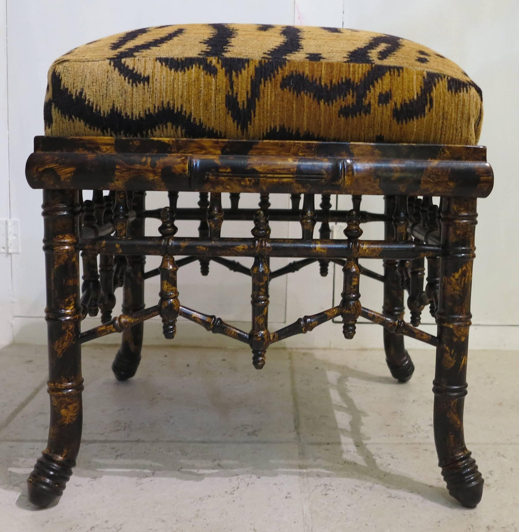 William Switzer Faux Bamboo Footstool Faux Fabric Leopard For Sale at ...