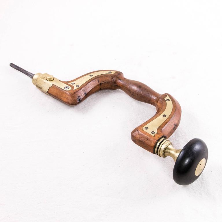 Large Antique English Solid Walnut and Brass Seaman's Drill Tool at 1stDibs