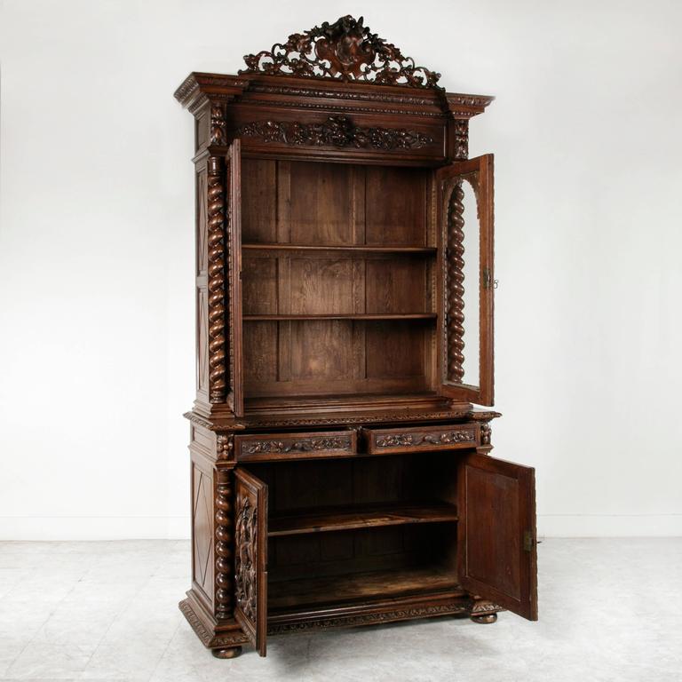 19th Century French Hand-Carved Oak Louis XIII Buffet Deux Corps with ...
