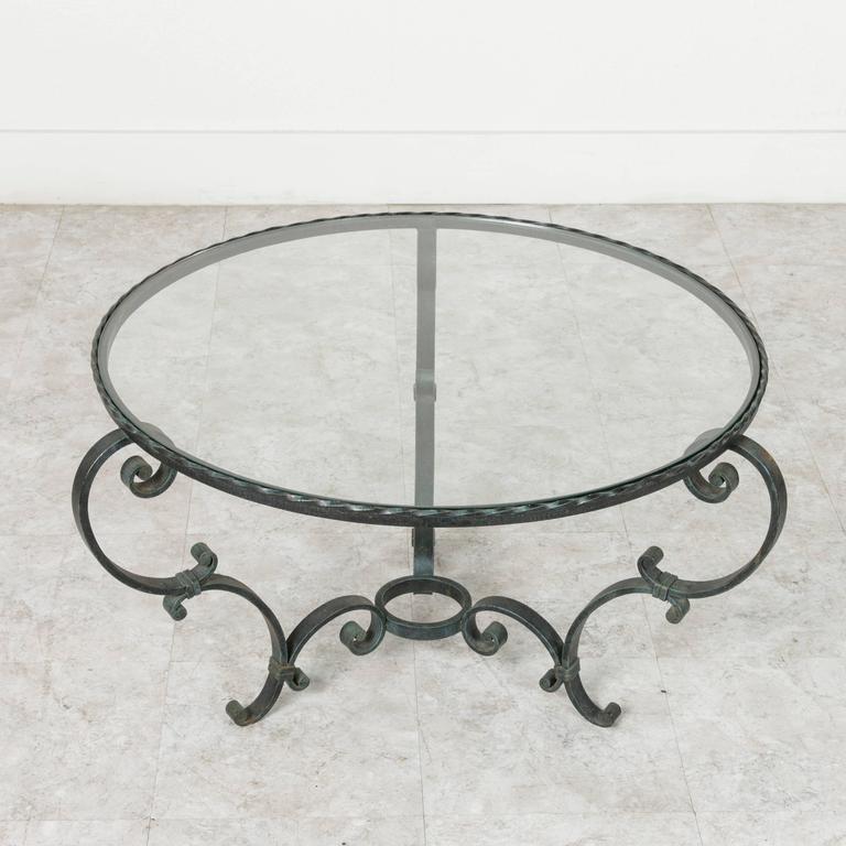 Antique French Hand-Forged Round Iron Coffee Table with Verdi Gris ...