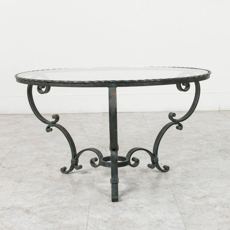 Antique French Hand-Forged Round Iron Coffee Table with Verdi Gris ...