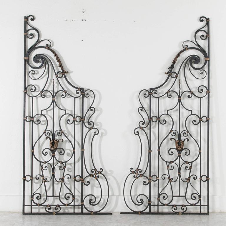 Pair of Hand-Forged Iron Gates or Partitions Double Sided with Gilt ...