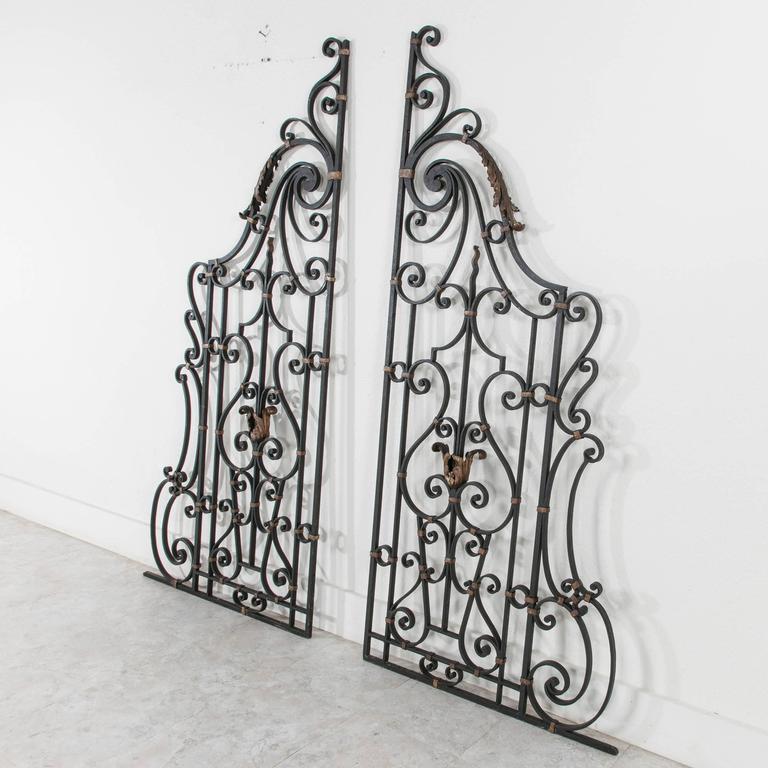 Pair of Hand-Forged Iron Gates or Partitions Double Sided with Gilt ...