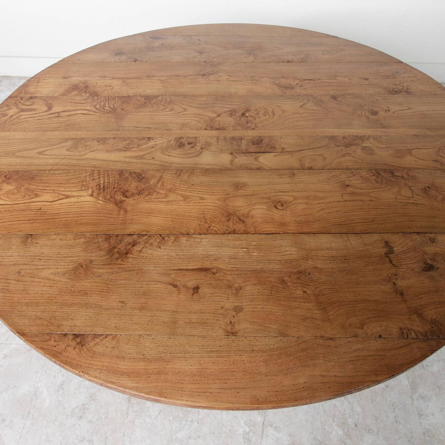 19th Century French Solid Elm Round Dining Table with Drop Leaves For ...