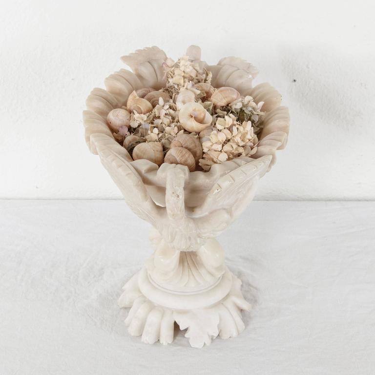 20th Century French Hand-Carved Alabaster Compote with Swans and ...