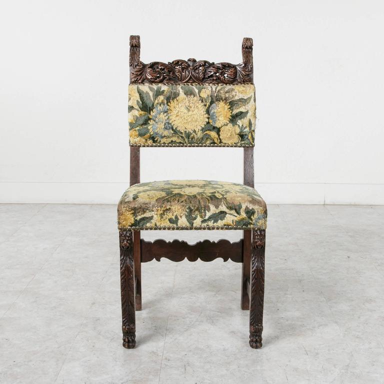 19th Century Sculptural Hand-Carved Walnut Louis XIII Style Side Chair ...