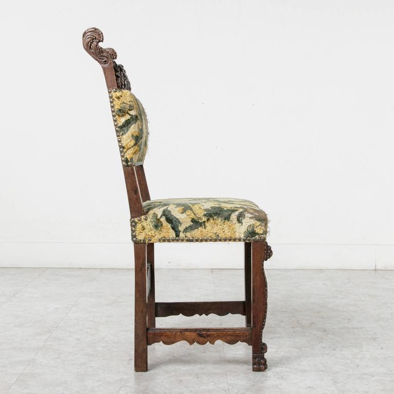 19th Century Sculptural Hand-Carved Walnut Louis XIII Style Side Chair ...