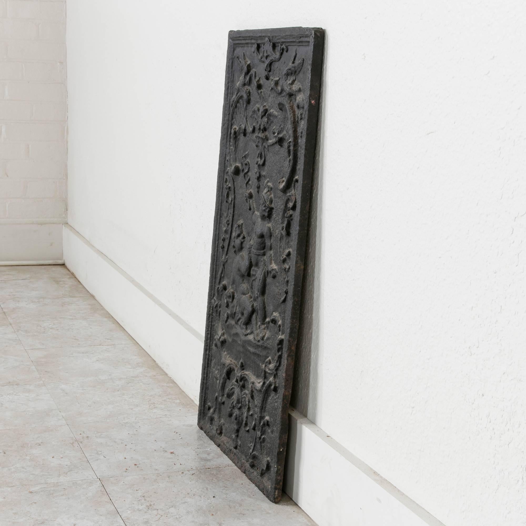19th Century French Iron Fireplace Plaque with Putti, Vertical ...