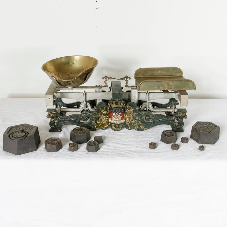 19th Century Very Large French Iron Butcher Scales with Brass Pans and ...