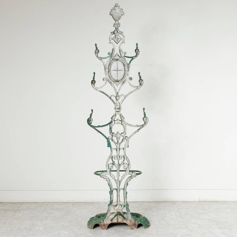 Late 19th Century Cast Iron Hall Tree with Mirror, Seven Hooks, and ...