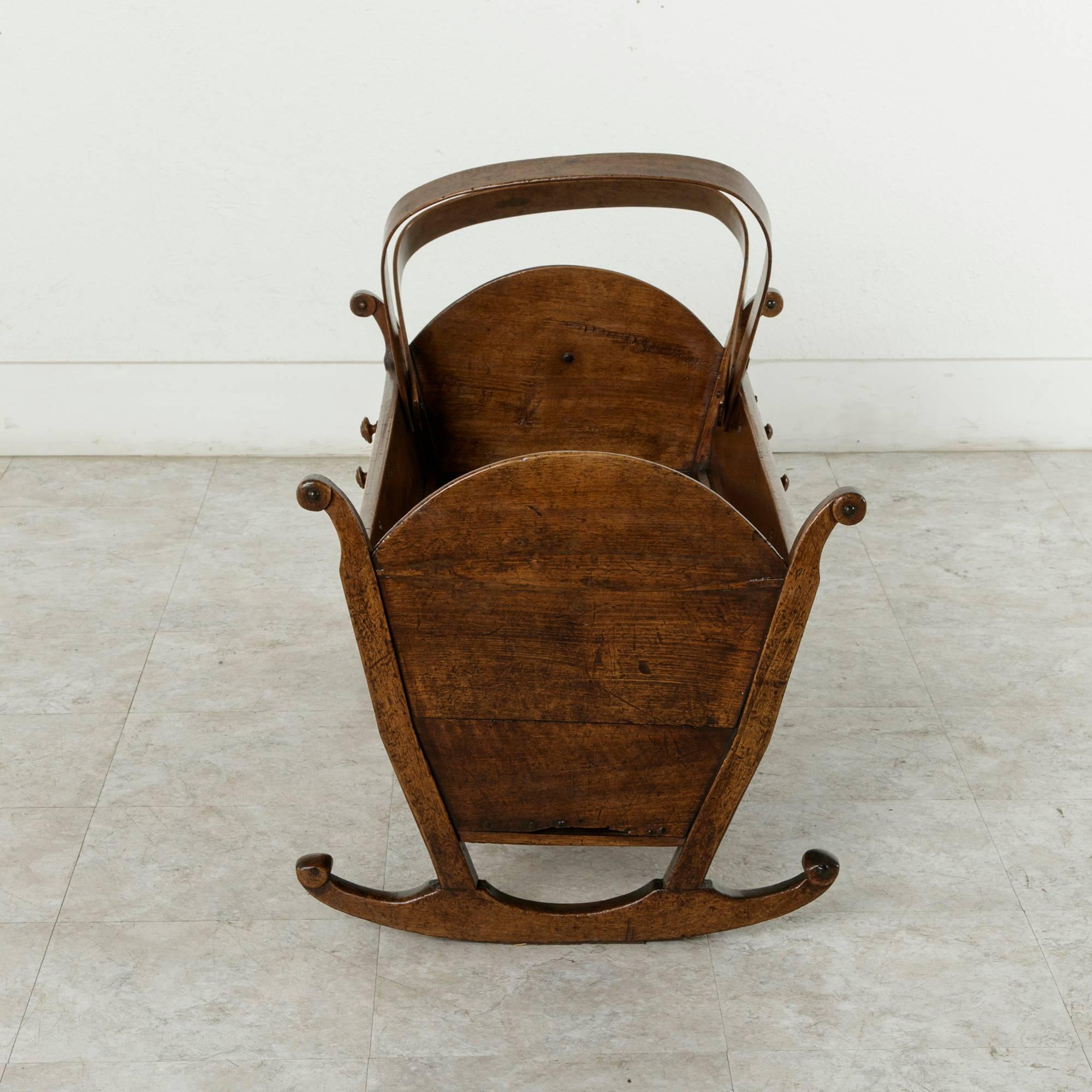 Mid-19th Century French Hand-Carved Artisan-Made Walnut Cradle at 1stDibs
