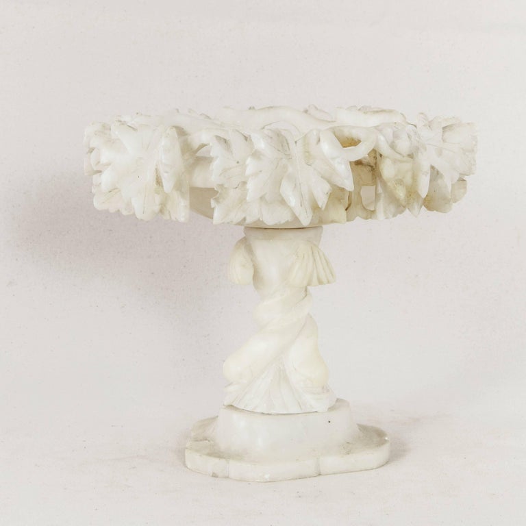 Late 19th Century French Hand-Carved Alabaster Compote or Pedestal Bowl ...