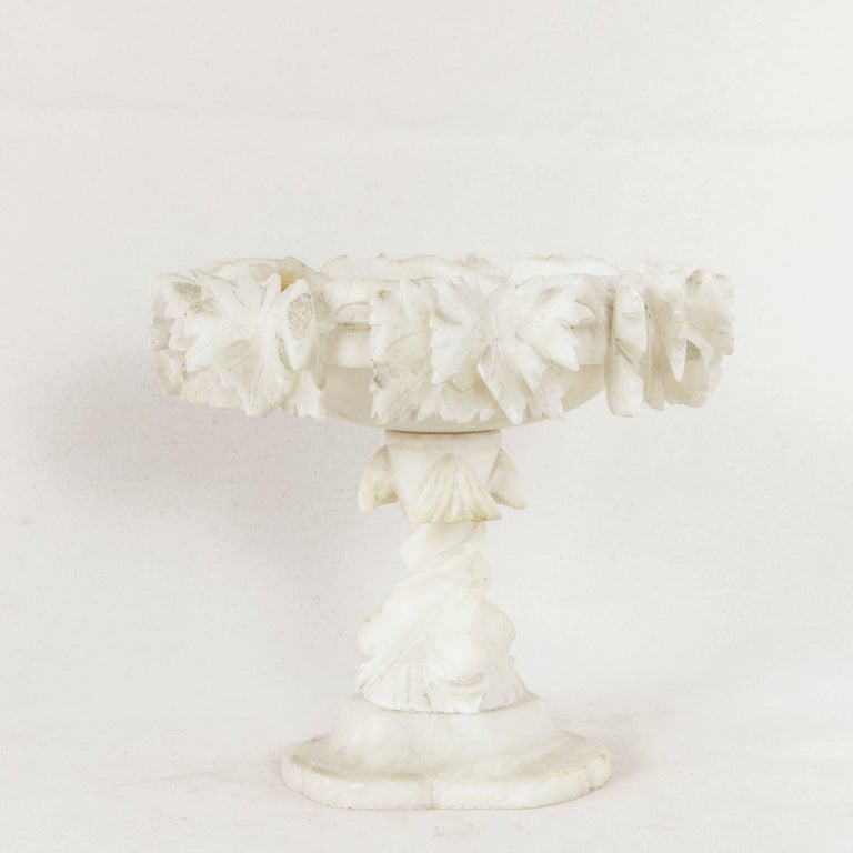 Late 19th Century French Hand-Carved Alabaster Compote or Pedestal Bowl ...