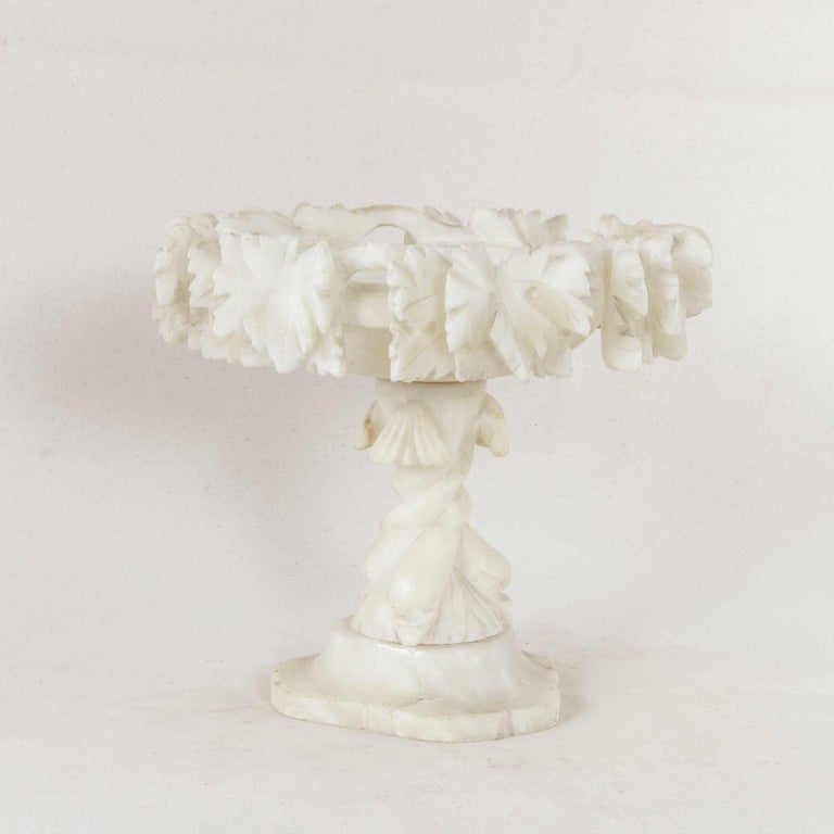 Late 19th Century French Hand-Carved Alabaster Compote or Pedestal Bowl ...