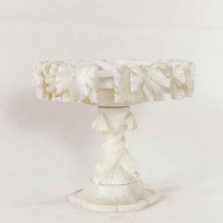 Late 19th Century French Hand-Carved Alabaster Compote or Pedestal Bowl ...