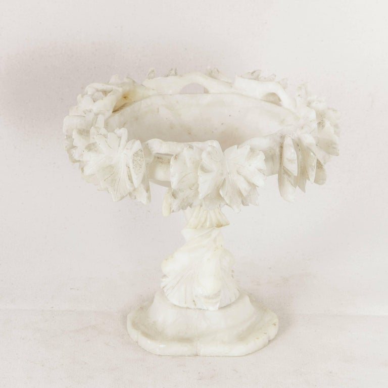 Late 19th Century French Hand-Carved Alabaster Compote or Pedestal Bowl ...