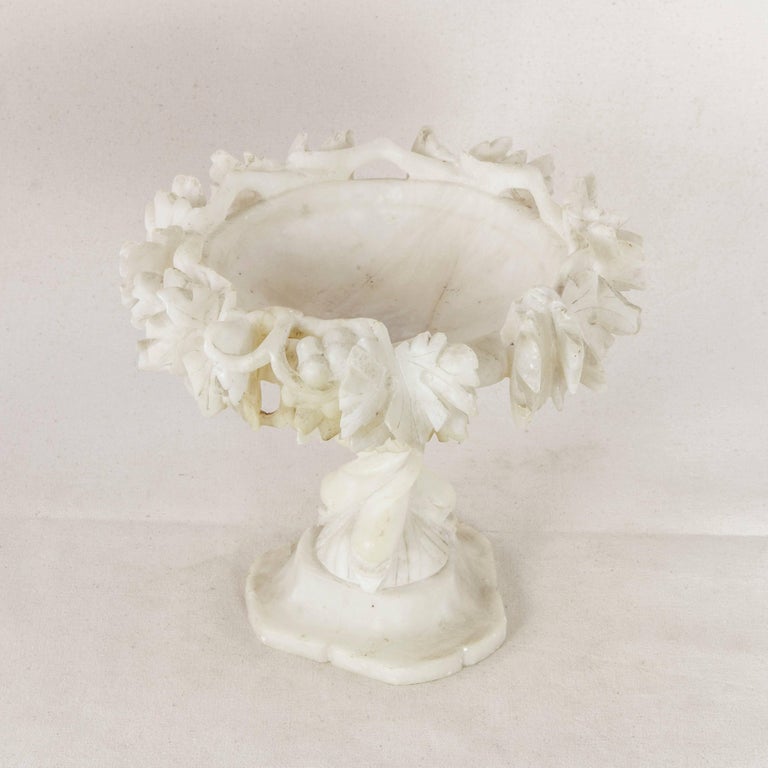 Late 19th Century French Hand-Carved Alabaster Compote or Pedestal Bowl ...
