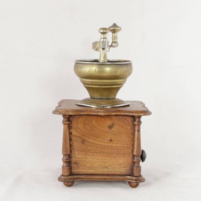 Late 19th Century French Walnut Coffee Grinder with Brass Funnel and ...