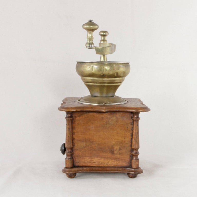 Late 19th Century French Walnut Coffee Grinder with Brass Funnel and ...