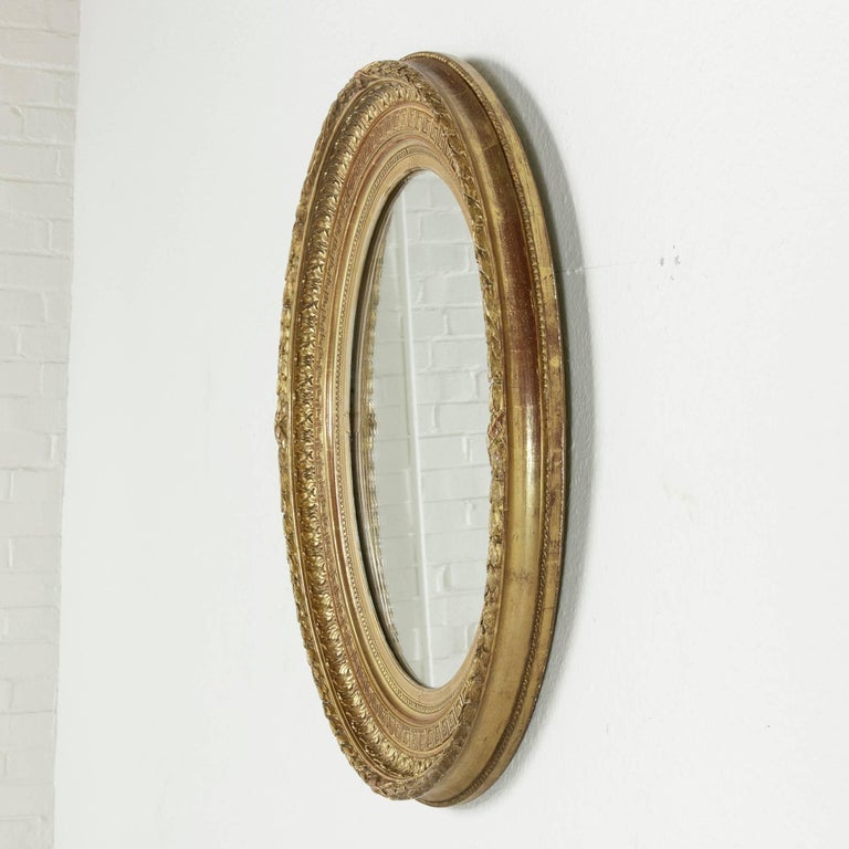 Small-Scale 19th Century Giltwood Oval Mirror with Greek Key at 1stDibs