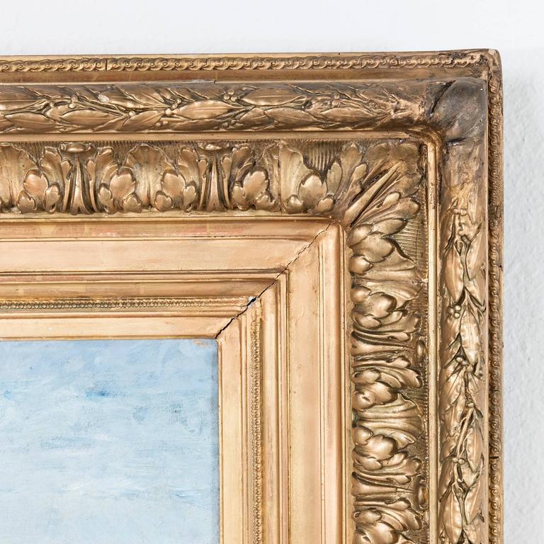 19th Century Oil on Canvas Cliffside Seascape by Etienne Vallee in Museum Frame at 1stDibs