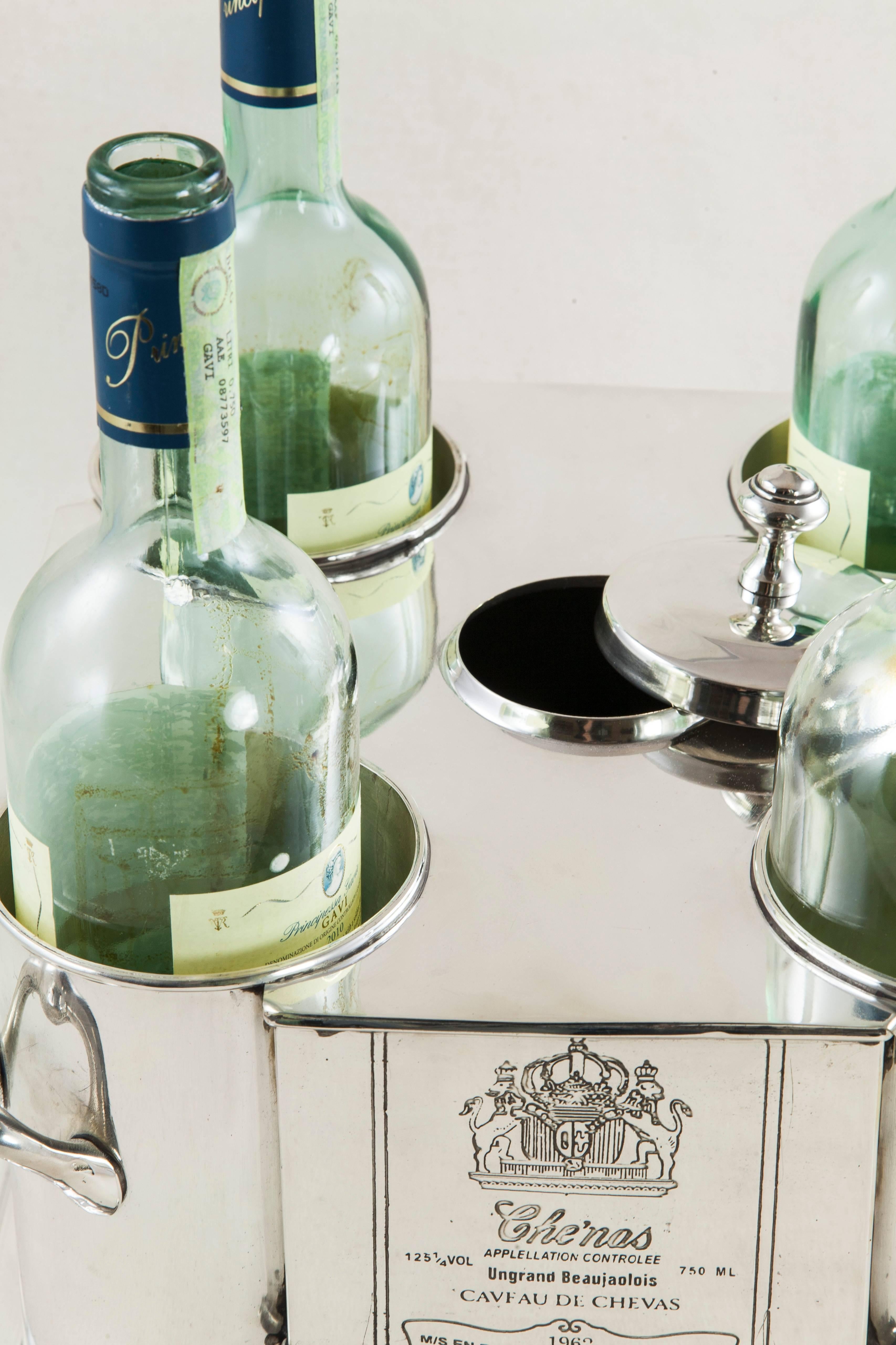 Mid-Century French Silver Wine Chiller with Engraved Wine Labels, 1966 ...