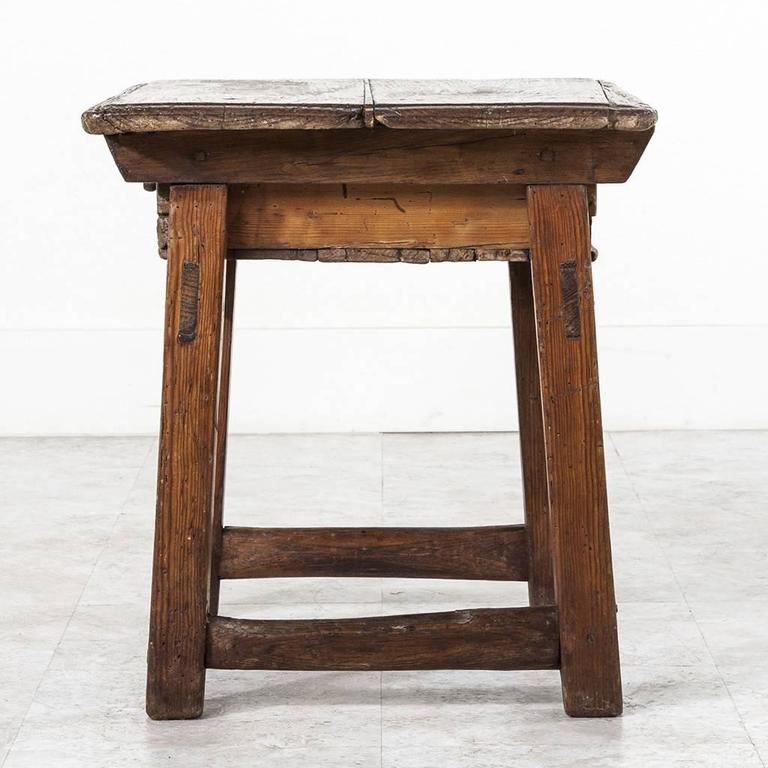 19th Century French Rustic Primitive Style Pine Side Table with Drawer ...