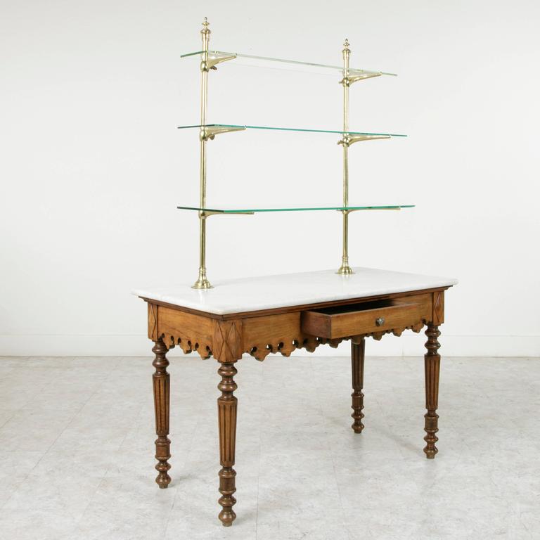 Antique Marble-Top Pastry Table with Bronze Display Shelves from Paris ...