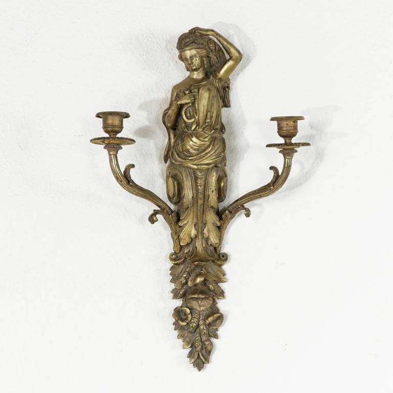 Large Napoleon III Period French Bronze Wall Sconce of Classical Female ...