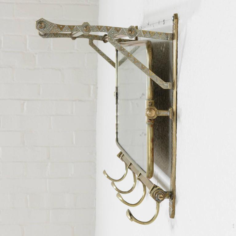Early 20th Century Art Deco Brass Train Rack with Four Hooks and Swivel ...